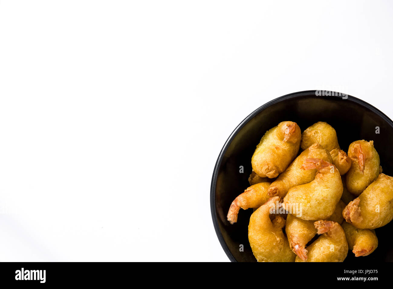 Deep fried shrimps in bowl isolated on white background Stock Photo - Alamy