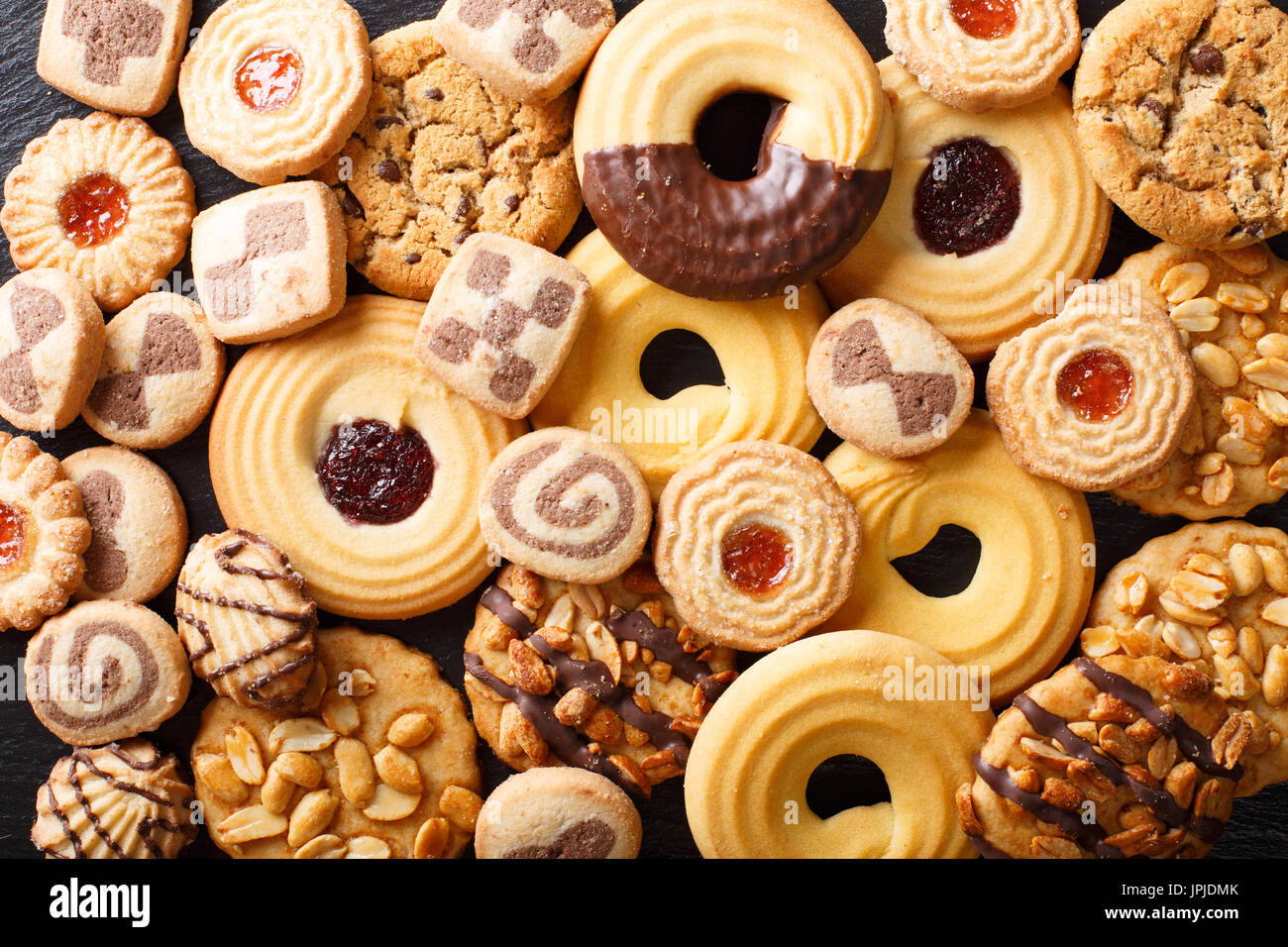 Beautiful cookies assorted close-up. background horizontal view from ...