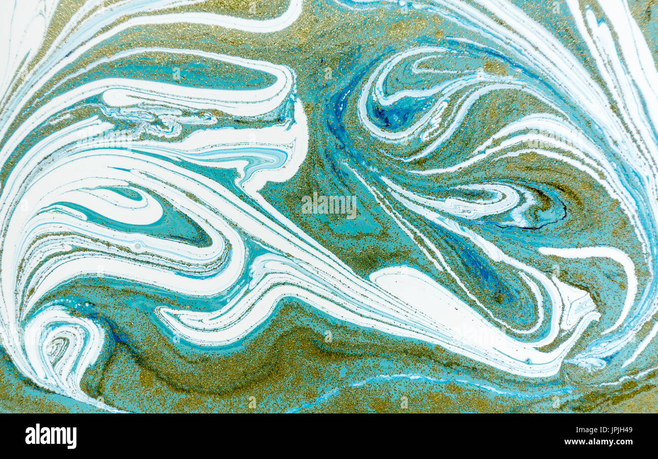 Marbled blue and golden abstract background. Liquid marble pattern ...