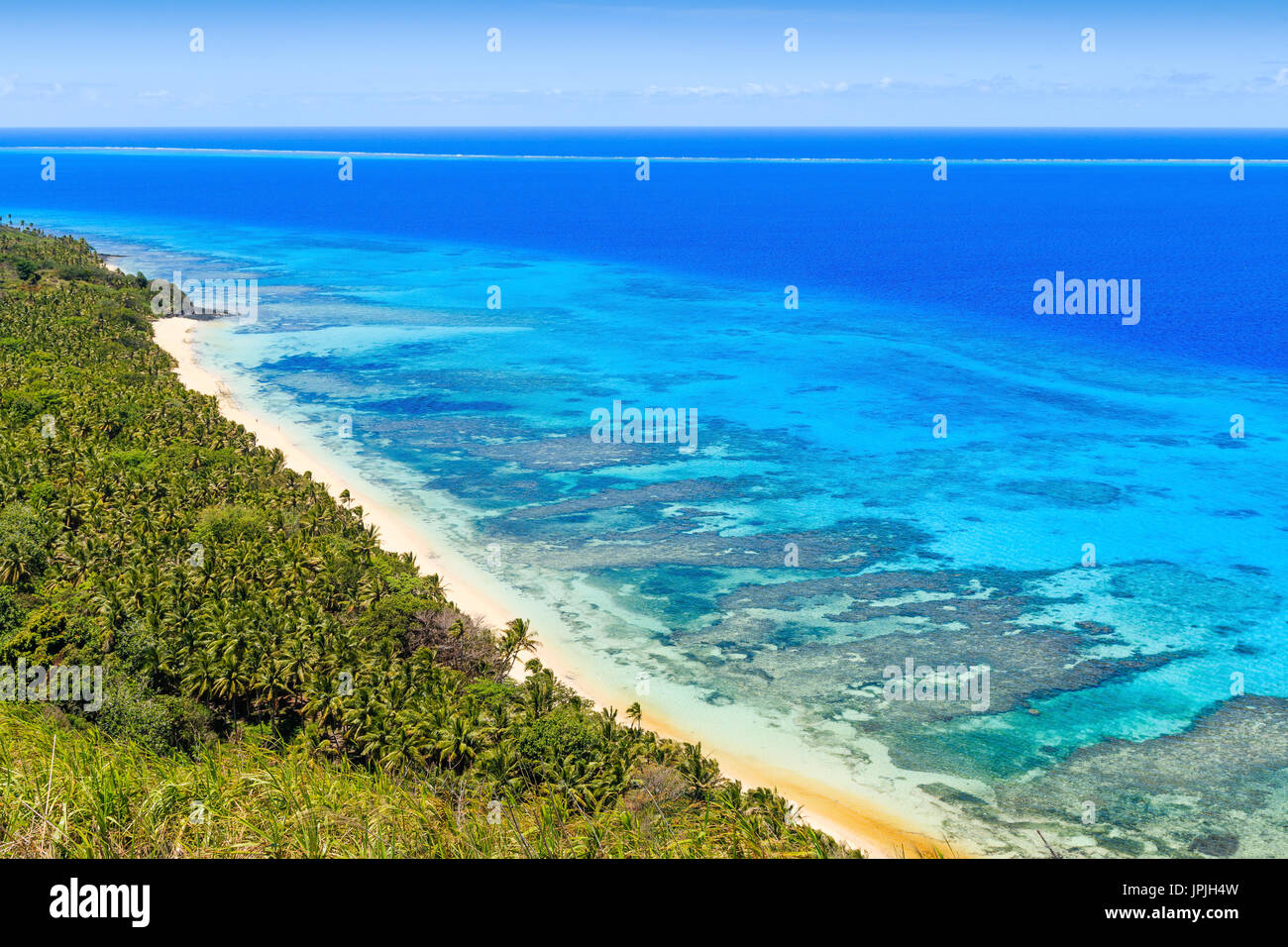 Dravuni Island, Fiji. Panoramic view of the island and beach in the ...