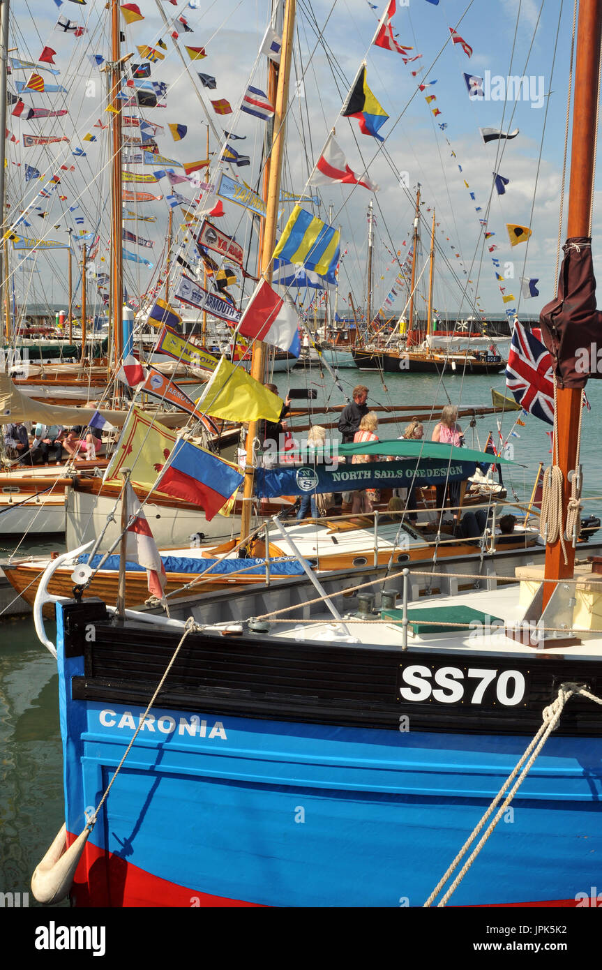 Old gaff rigged yachts and boats at the old gaffers festival for ...