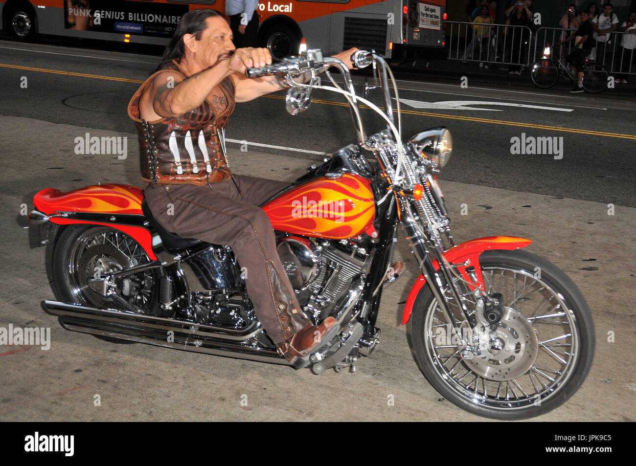Danny Trejo arriving on a motorcycle at the Los Angeles Screening of ...