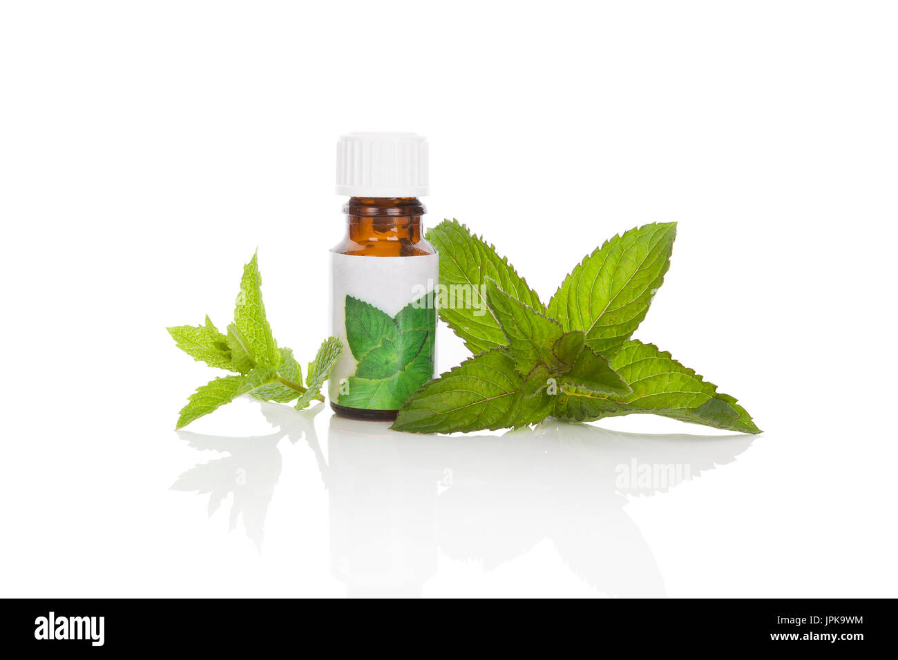 Mint aromatherapy essential oil with mint leaves, isolated on white ...