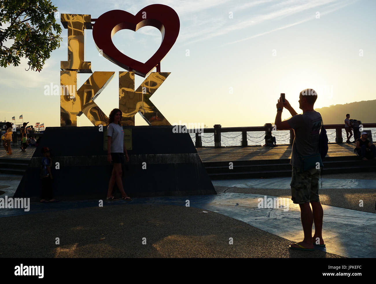 Kota Kinabalu, Malaysia - August 01, 2017: Tourists taking photo at the ...