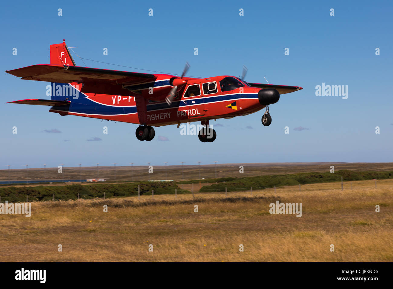 FIGAS airplane landing on Goose Green Airfield Stock Photo - Alamy