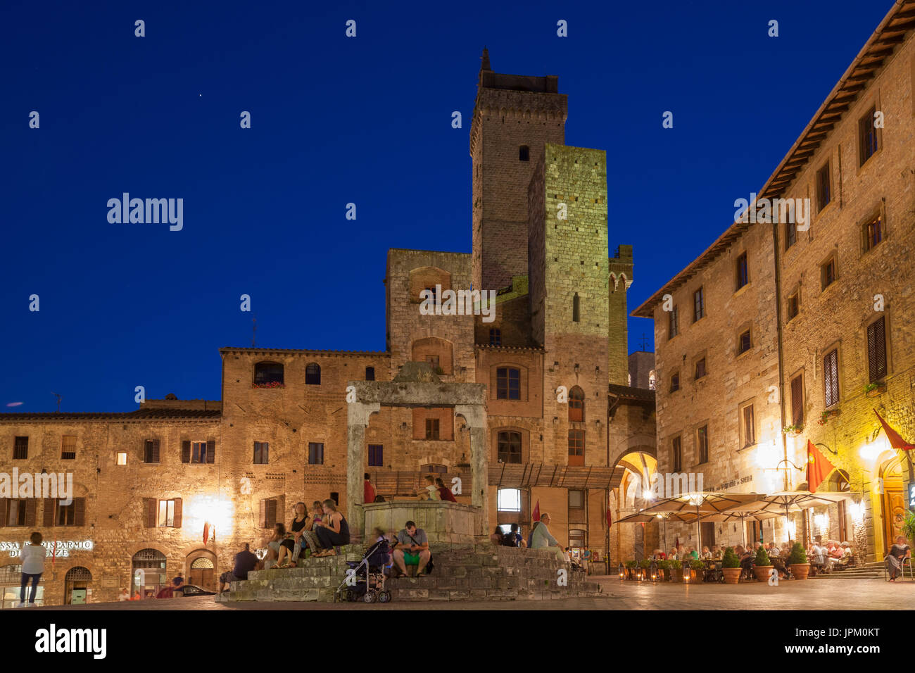 night view of amazing medieval towers in the Italian town of San ...
