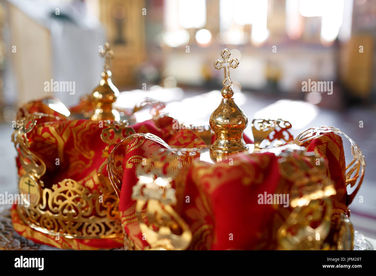 Crown for Wedding in Orthodox church gold Stock Photo - Alamy