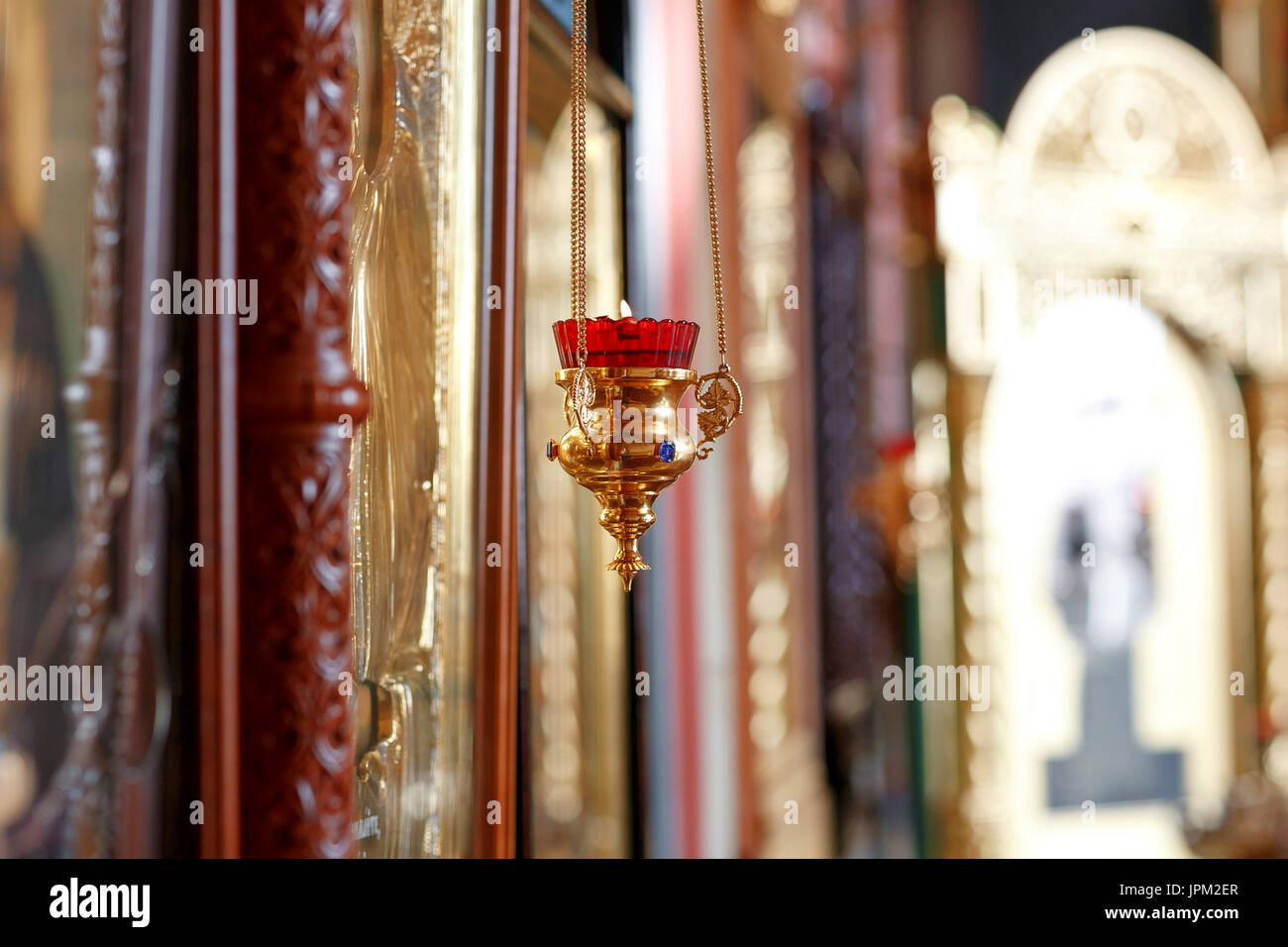 Orthodox icon lamp. Church oil. Church attribute Stock Photo - Alamy