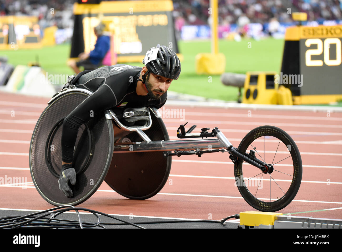 Mohamed Alhammadi competing in the 800m T34 in the World Para Athletics Championships in the ...