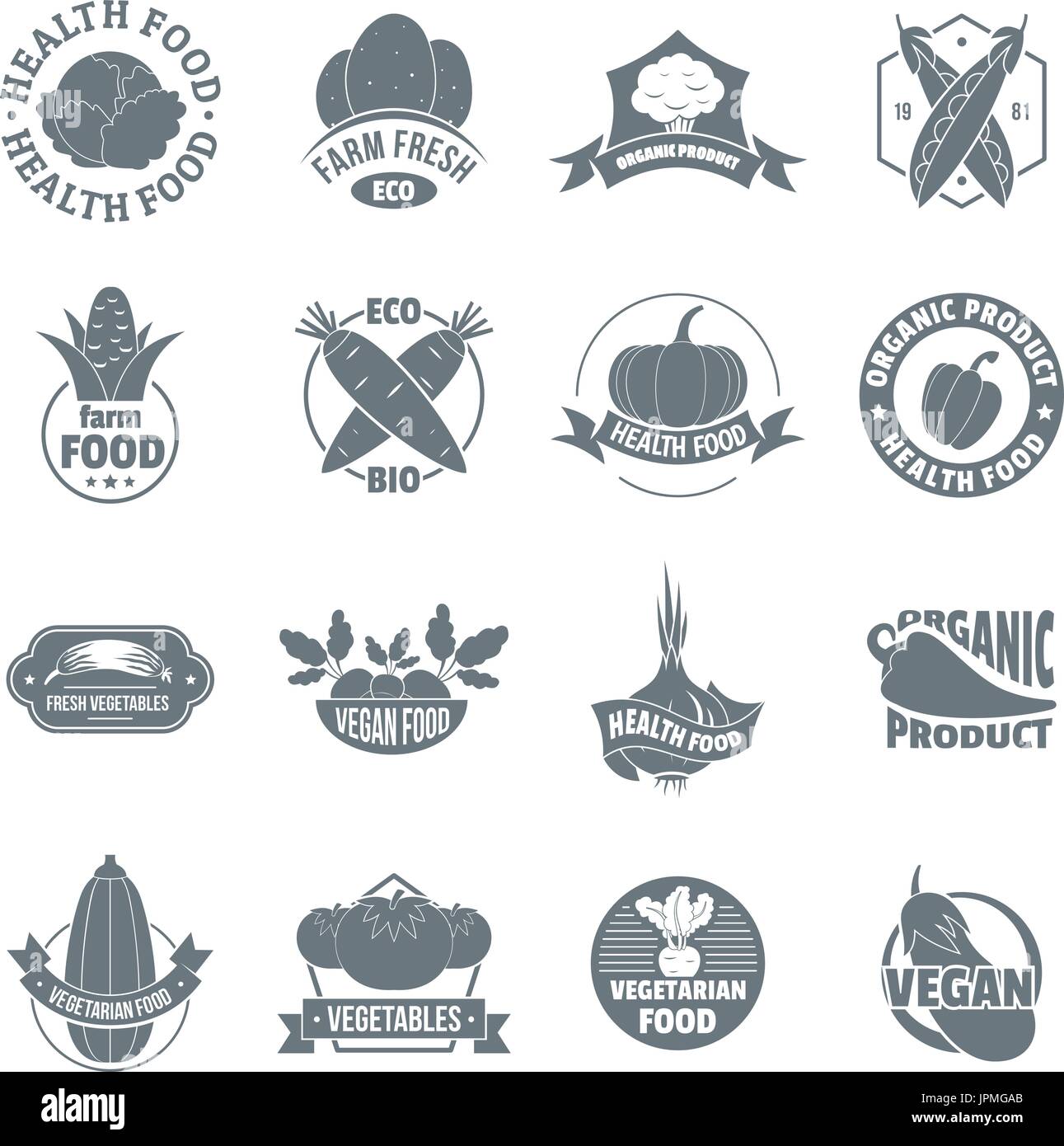 Organic farm product logo icons set, simple style Stock Vector Image ...