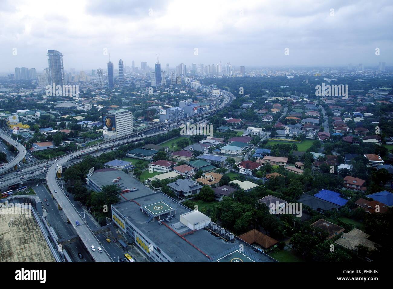 METRO MANILA, PHILIPPINES - JULY 31, 2017: Aerial view of residential ...