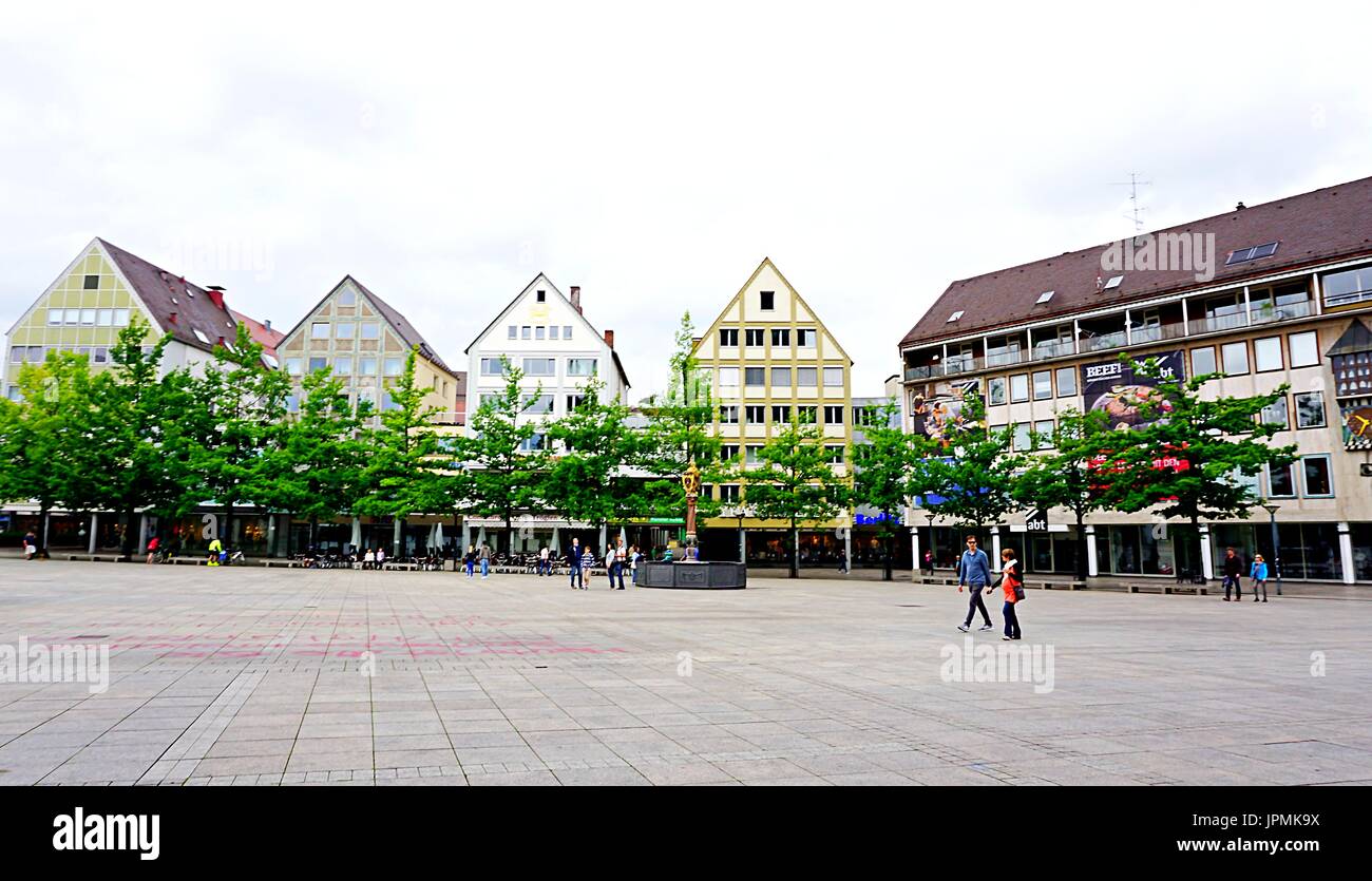 Business buildings at Münsterplatz town square in Ulm, Germany Stock ...