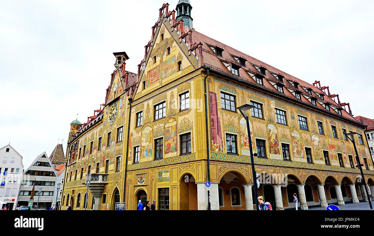 Clock on the wall of Ulm City Hall building, Ulm, Germany Stock Photo ...