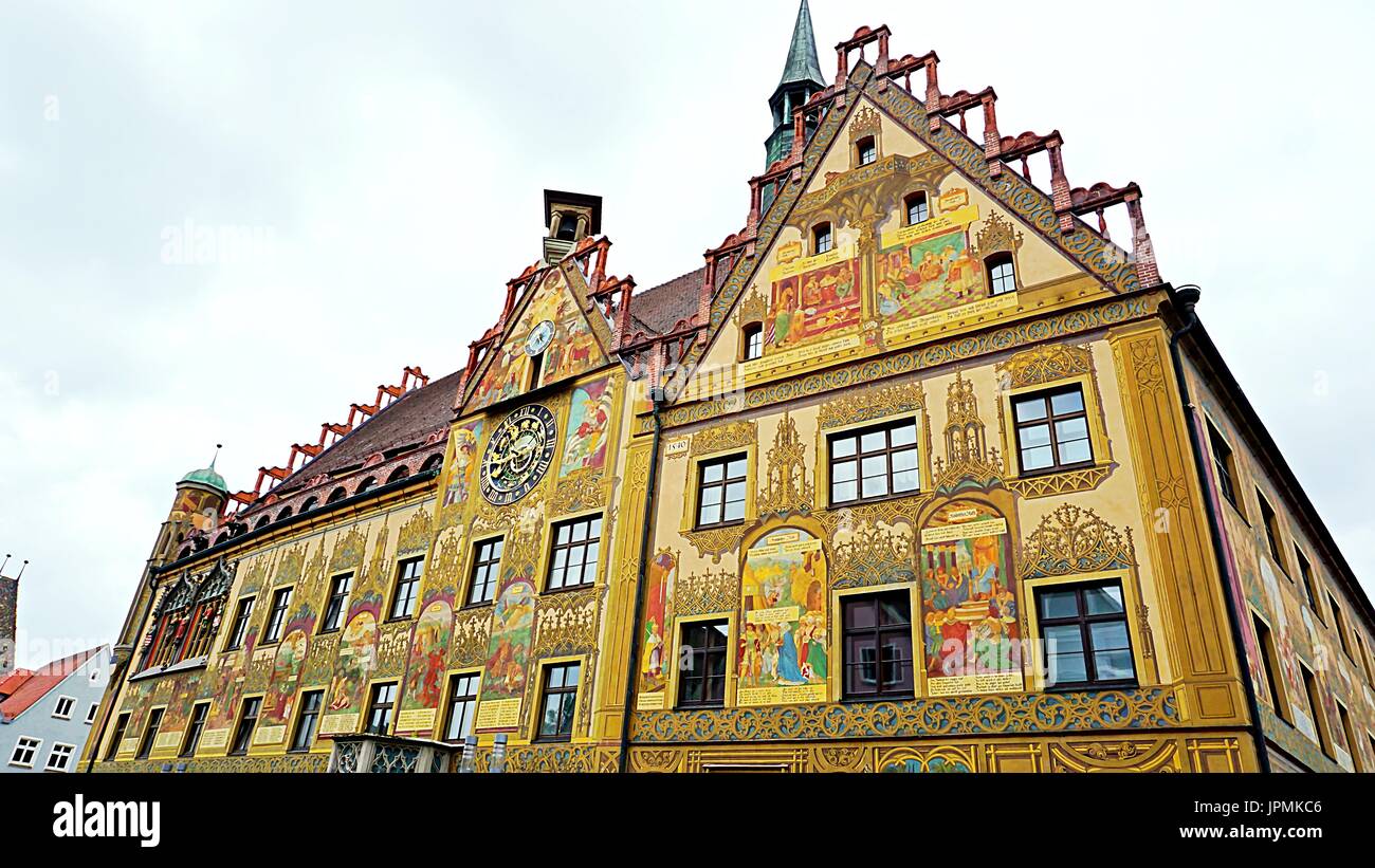 Clock on the wall of Ulm City Hall building, Ulm, Germany Stock Photo ...