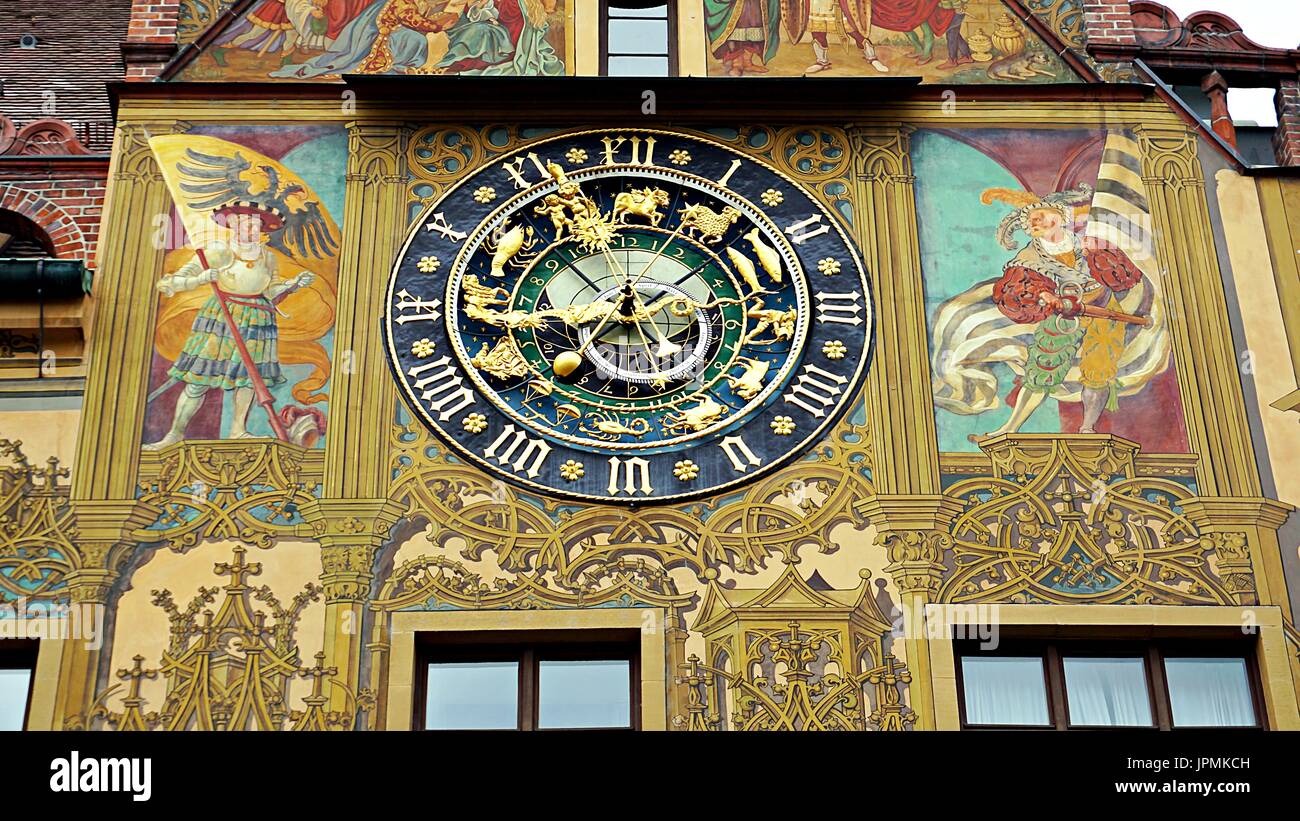 astronomical clock on the wall of Ulm City Hall building, Ulm, Germany ...