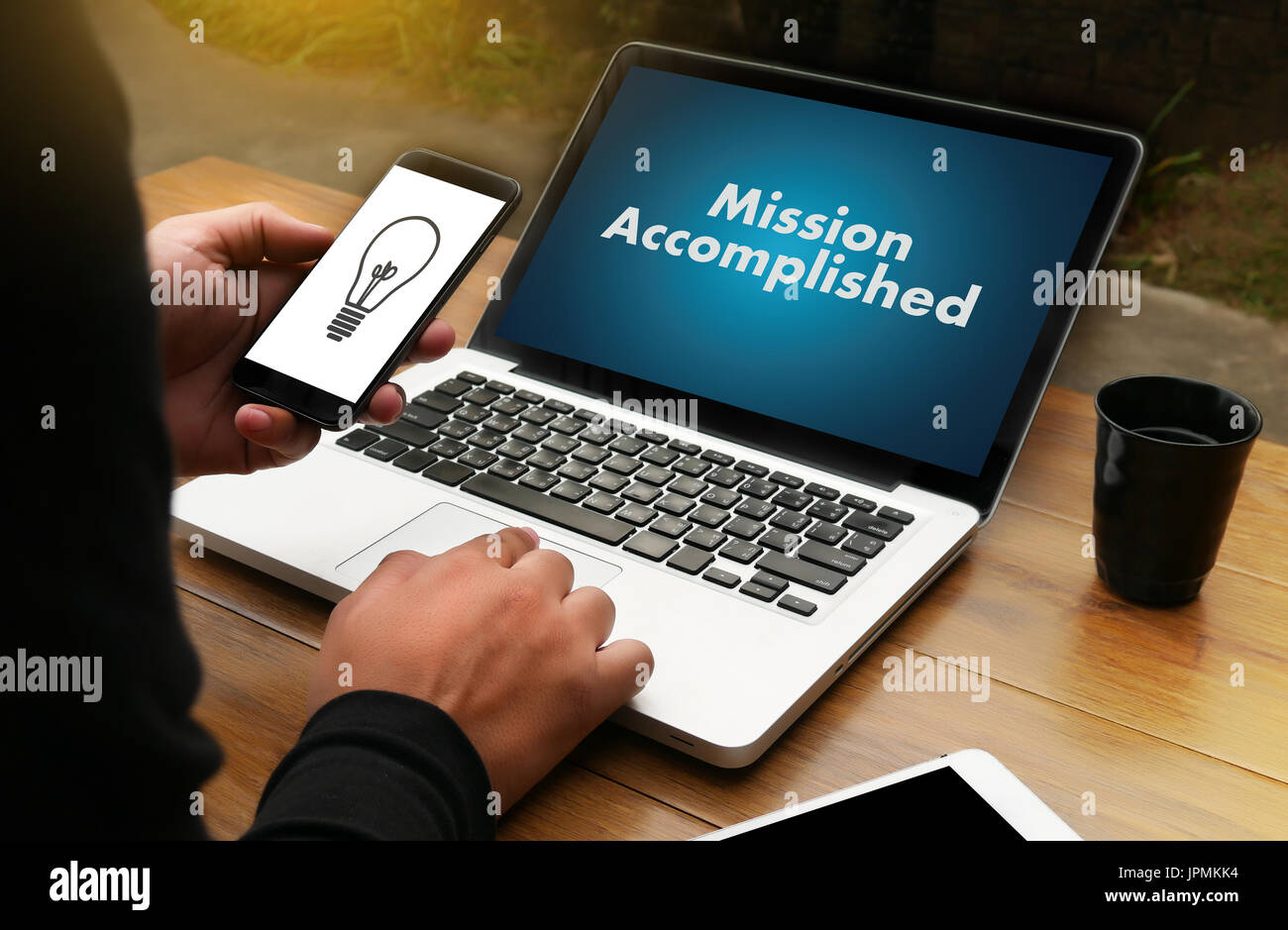 Mission accomplished Business to Goal Success Proud and big Dream Stock ...