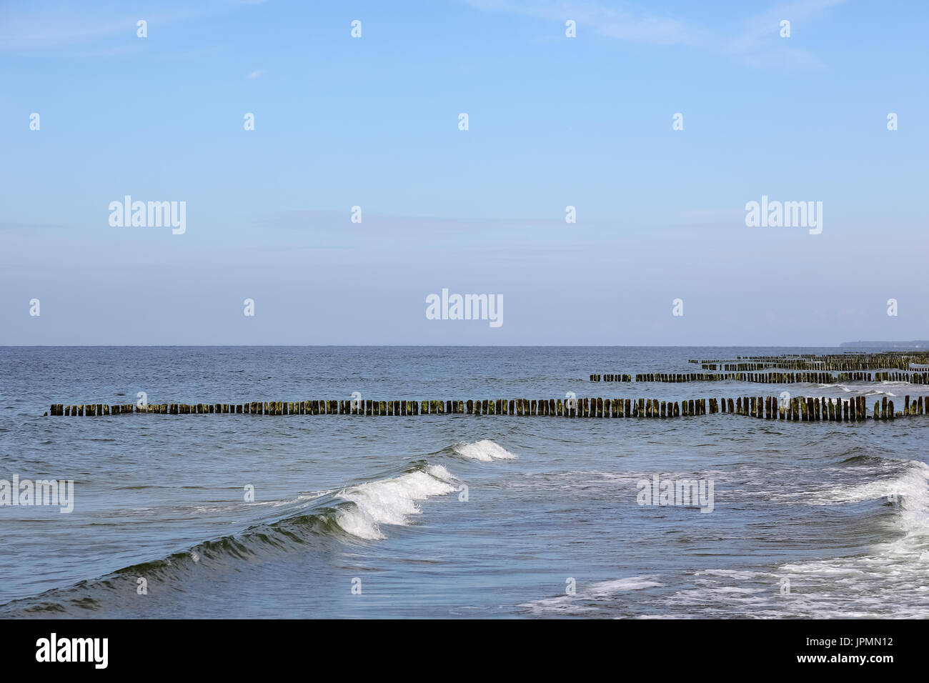 The waters of the Baltic Sea and many breakwaters form the seaside ...