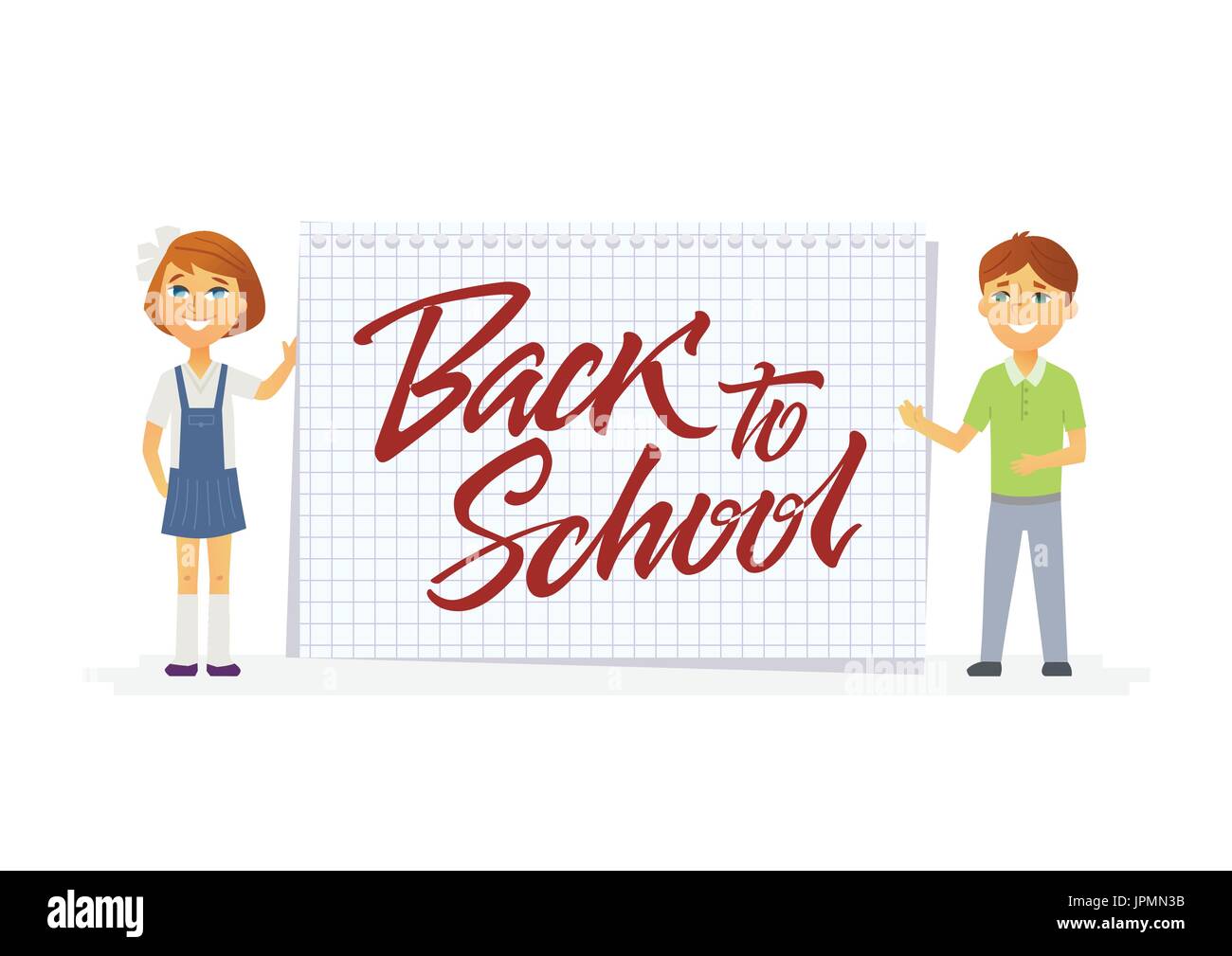 Back to school - characters of happy students with calligraphy ...