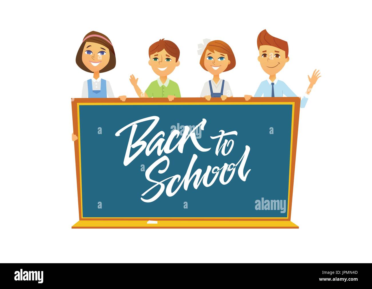 Back to school - characters of happy students with calligraphy ...