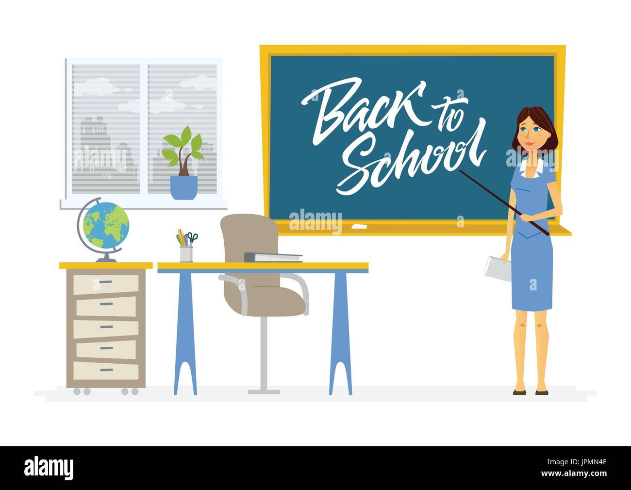 Back to school - character of a teacher with calligraphy lettering ...