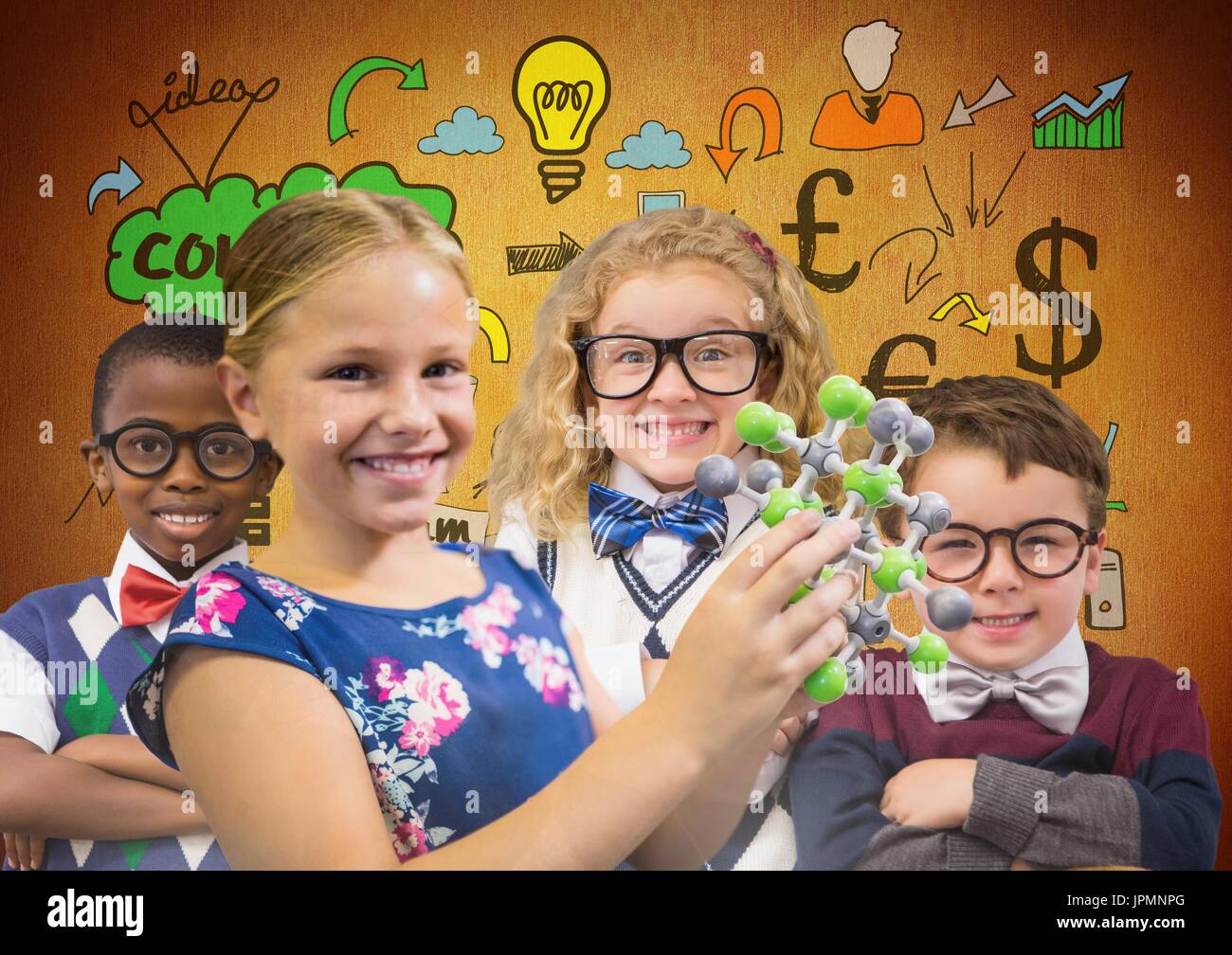 Digital composite of Science clever kids in front of rustic background ...