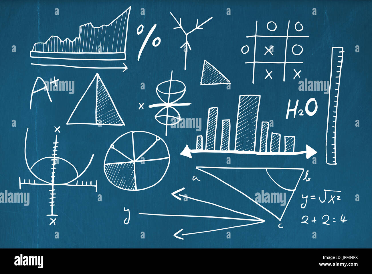 Mathematical equations with bar graph against blackboard with copy ...