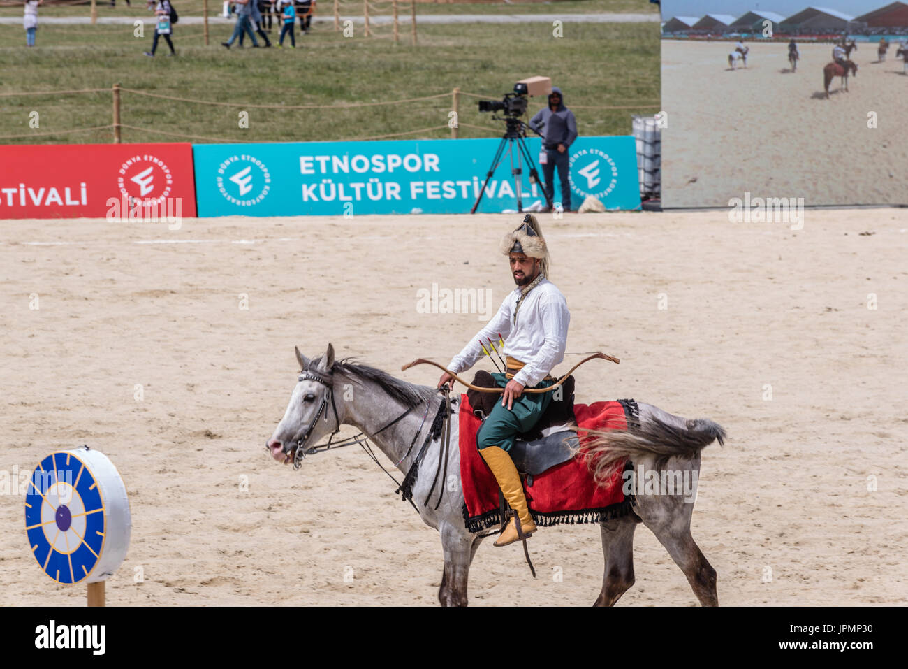 Unidentified medieval archer in costumes of ancient Turkish troops and ...