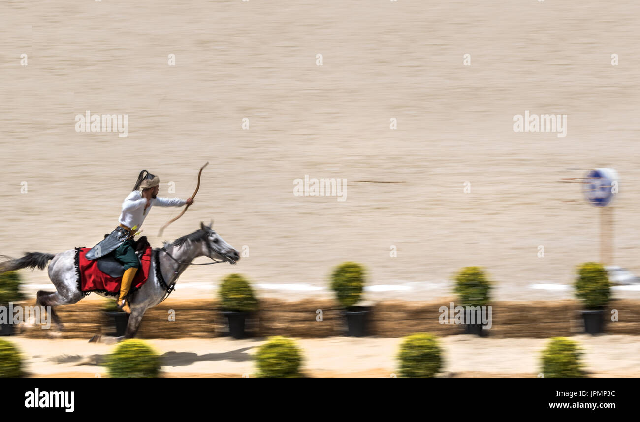 Unidentified medieval archer in costumes of ancient Turkish troops and ...