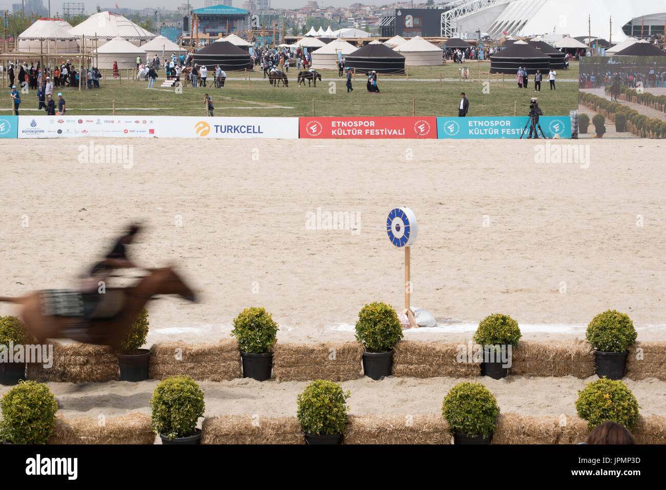Unidentified medieval archer in costumes of ancient Turkish troops and ...