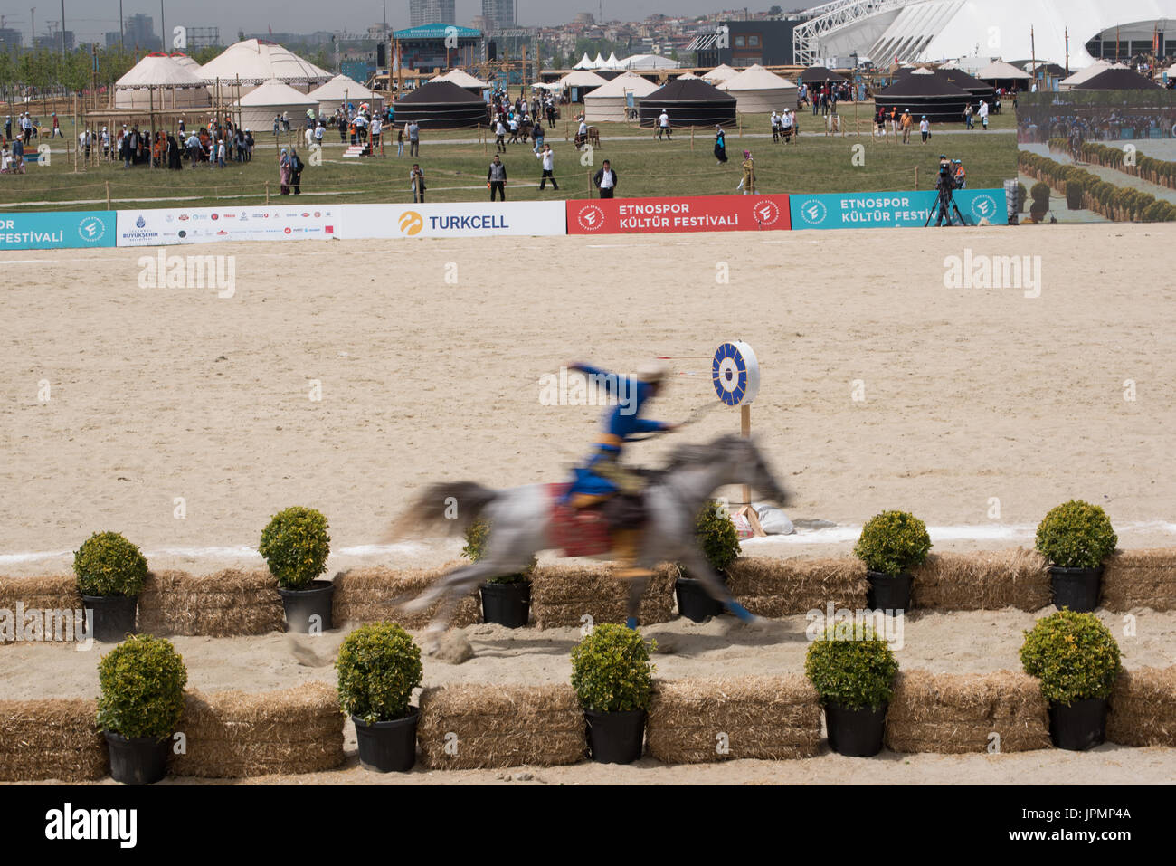 Unidentified medieval archer in costumes of ancient Turkish troops and ...