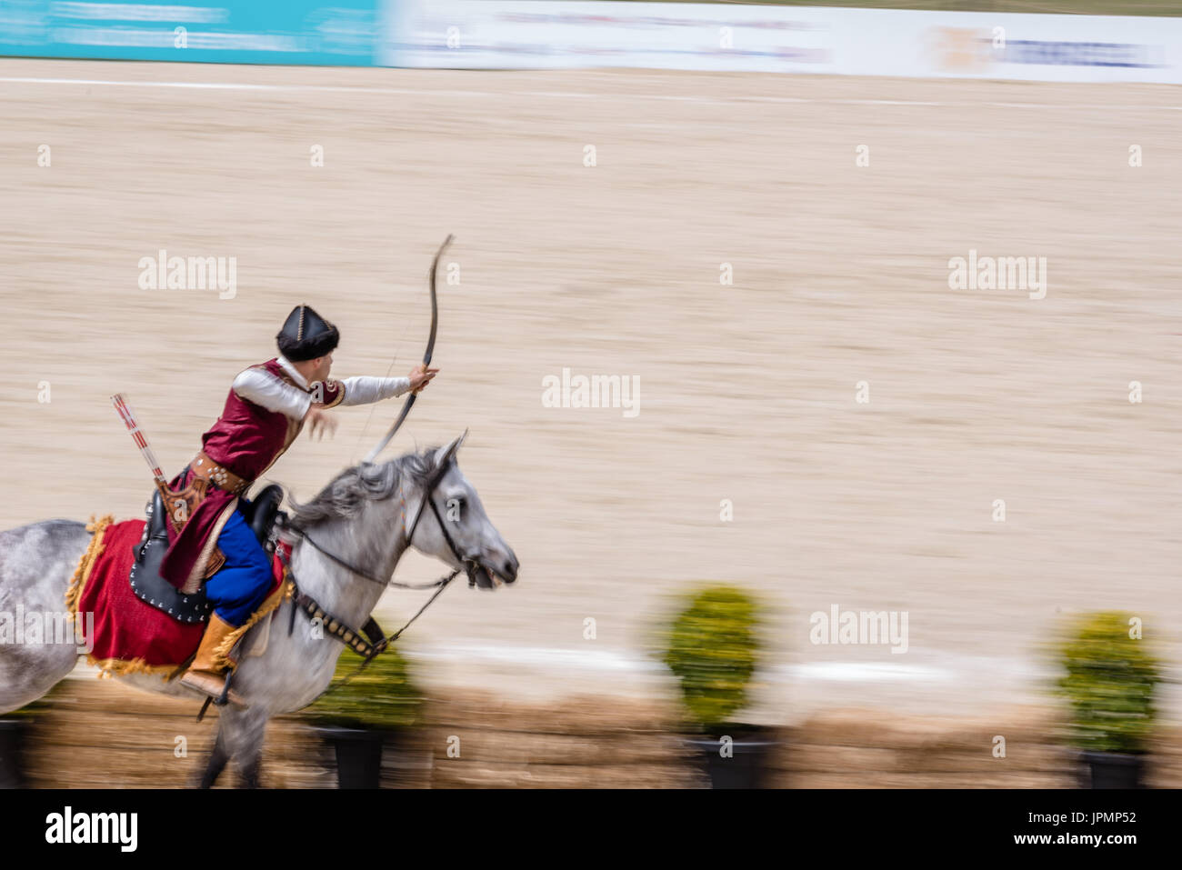 Unidentified medieval archer in costumes of ancient Turkish troops and ...