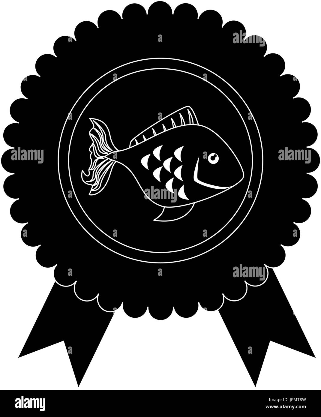 medal with fish icon over white background vector illustration Stock ...