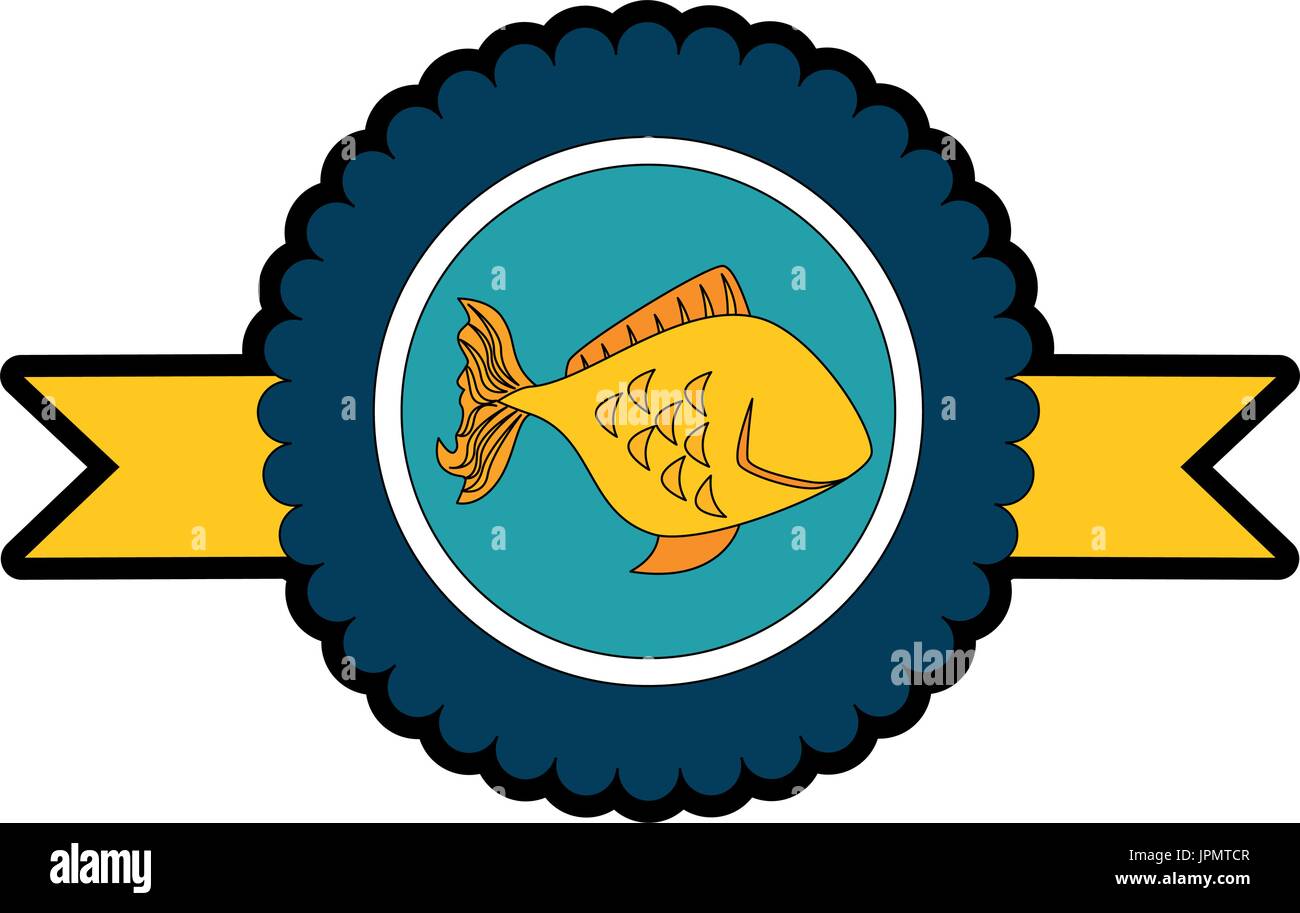 medal with fish icon over white background vector illustration Stock ...