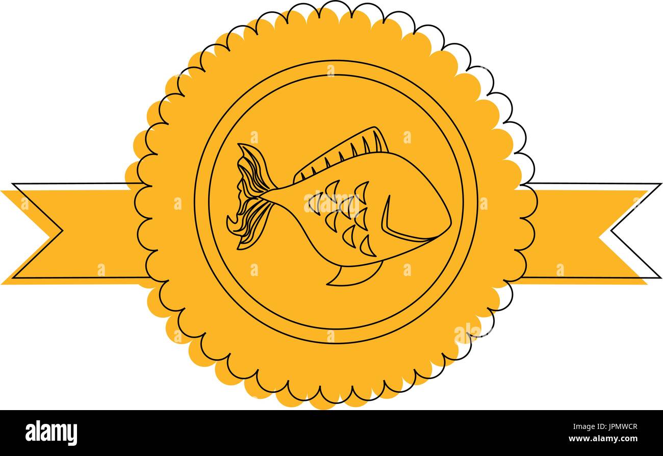 medal with fish icon over white background vector illustration Stock ...
