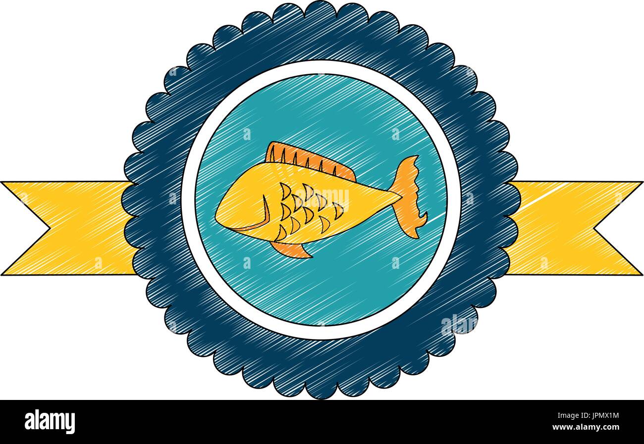 medal with fish icon over white background vector illustration Stock ...