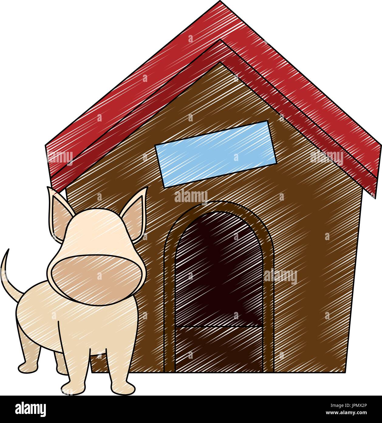 dog house and puppy icon over white backgorund vector illustration ...