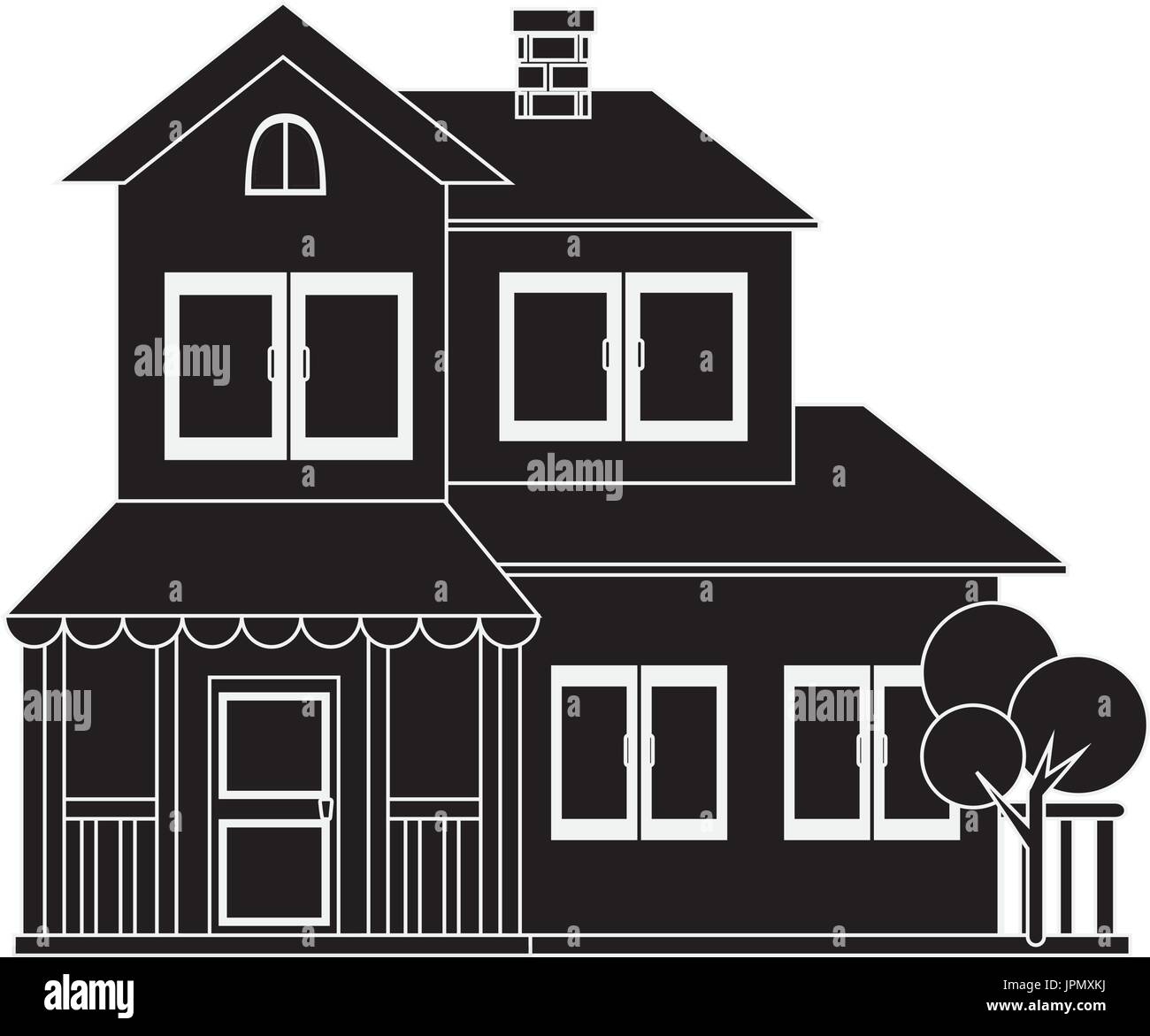 silhouette of modern house icon over white background vector ...