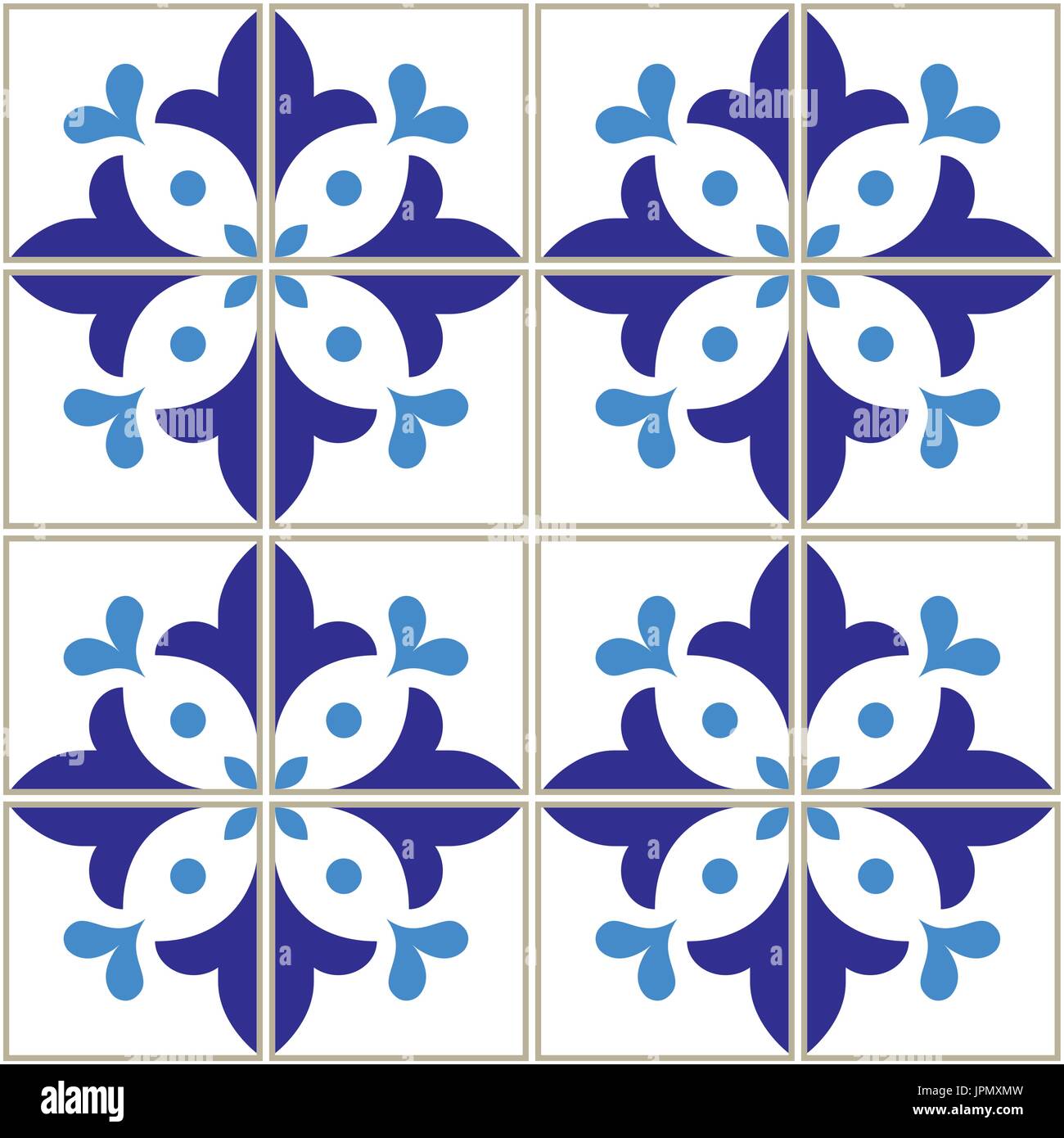 Azulejos tiles pattern - Portuguese navy blue design, seamless vector ...