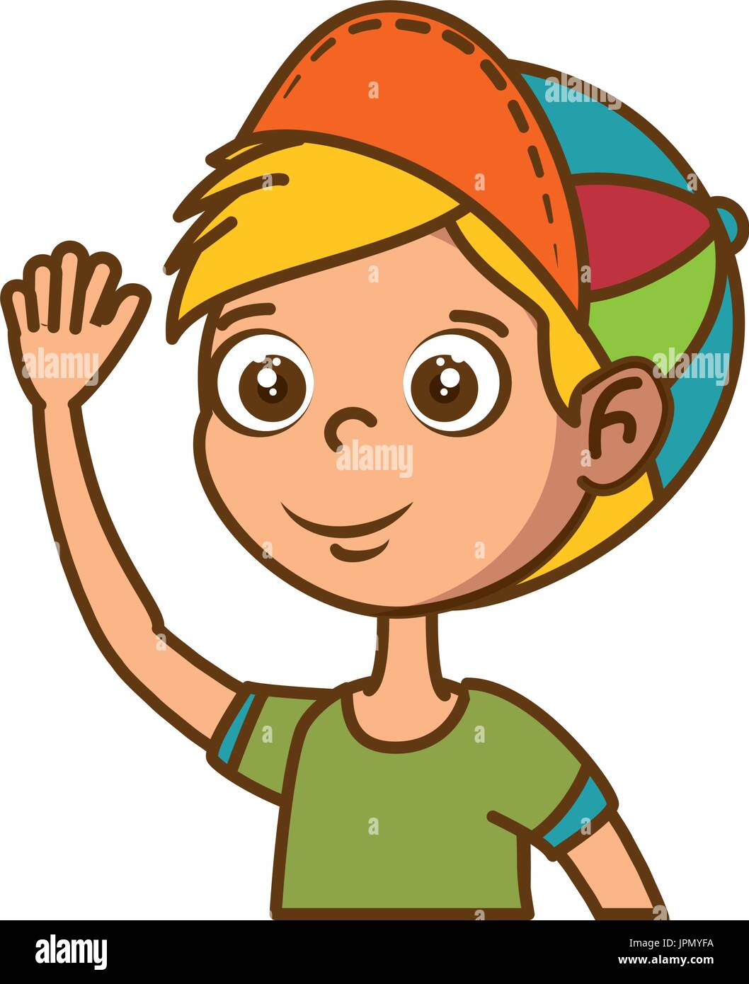 cartoon boy with a colorful cap icon over white background vector ...