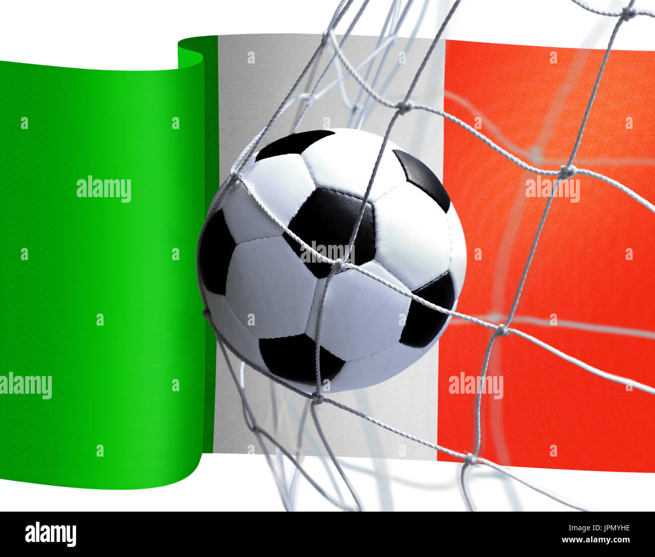 soccer ball in goal net on Italian flag background Stock Photo - Alamy