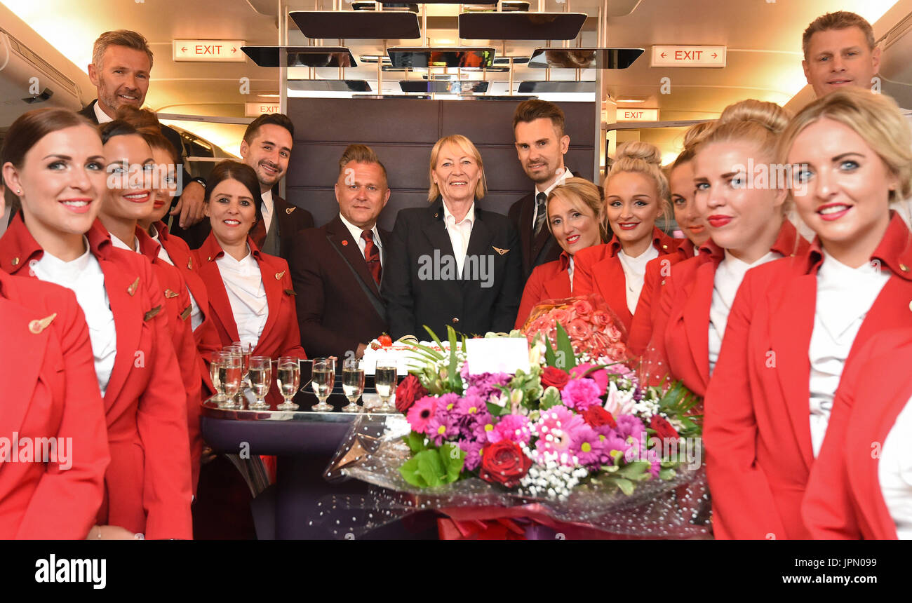 The UK's first woman Boeing 747 captain Yvonne Kershaw (centre) who is ...