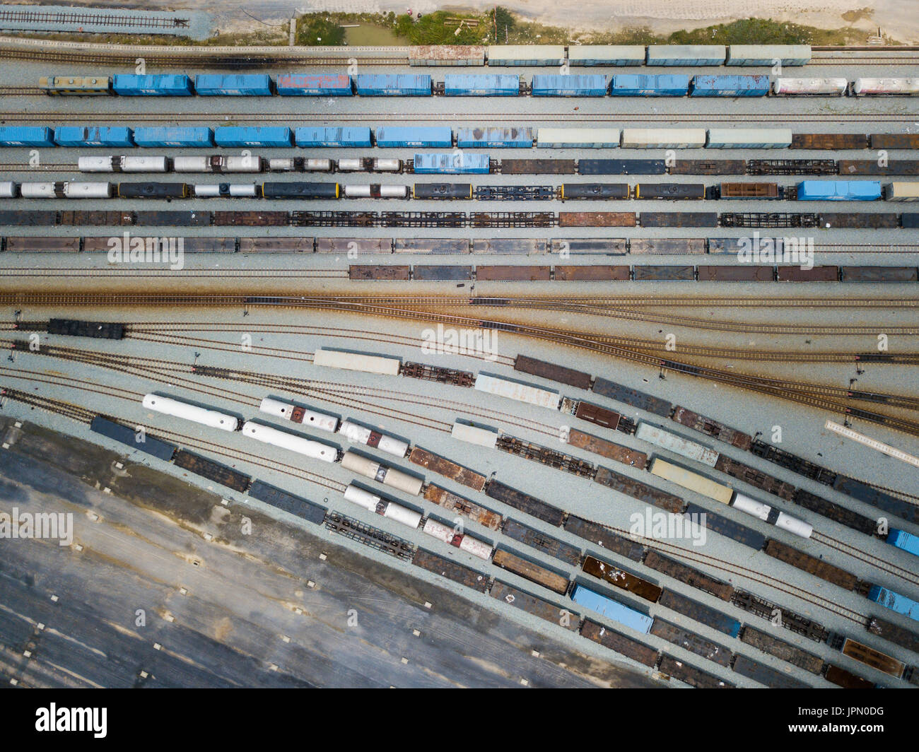 Aerial view above railroad yard hi-res stock photography and images - Alamy
