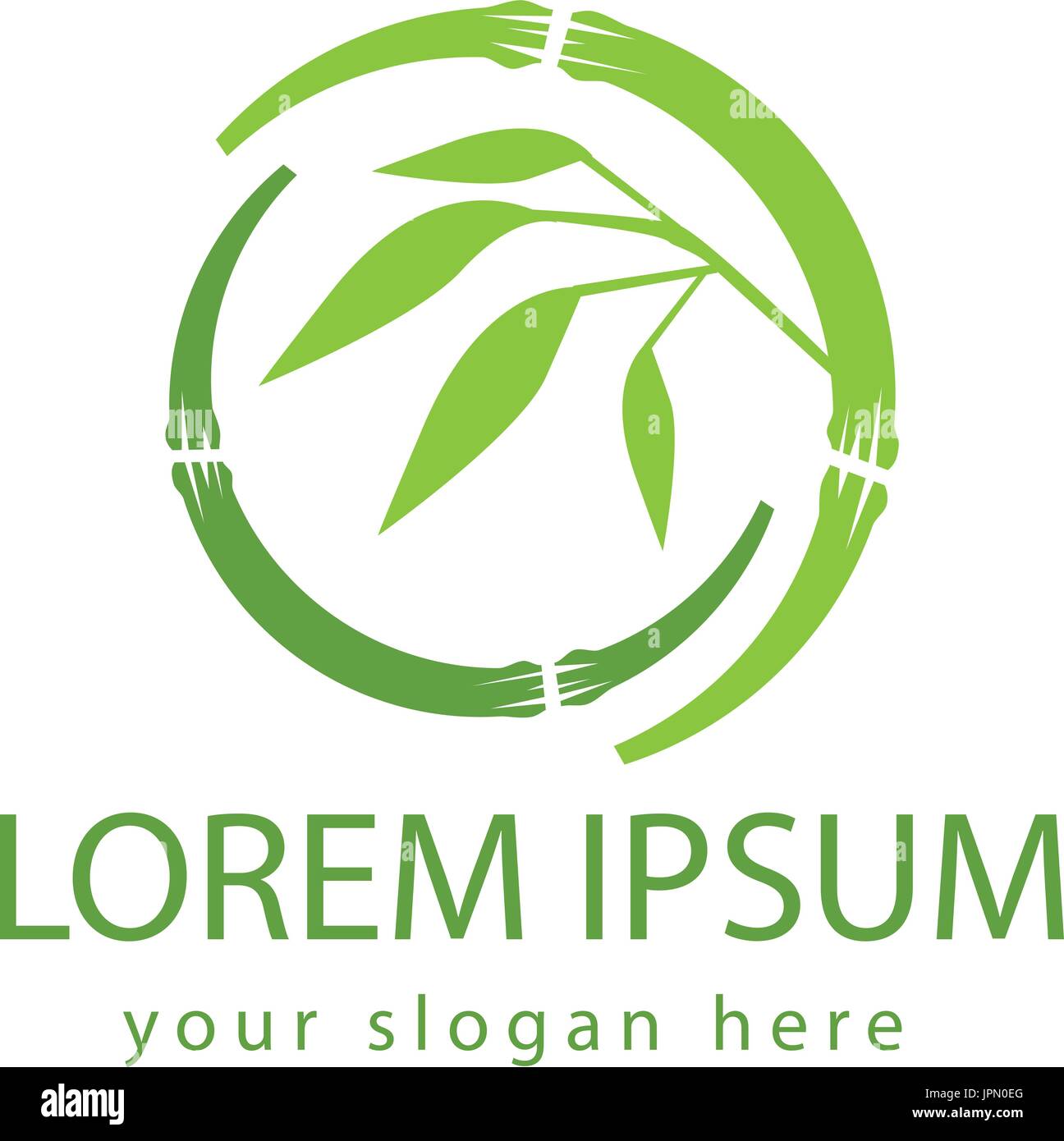 green bamboo sticks formed a circle with leaves, logo design, isolated ...