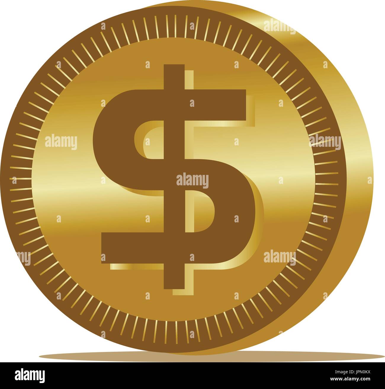 dollar sign on 3D coin with shadow, icon design, isolated on white ...