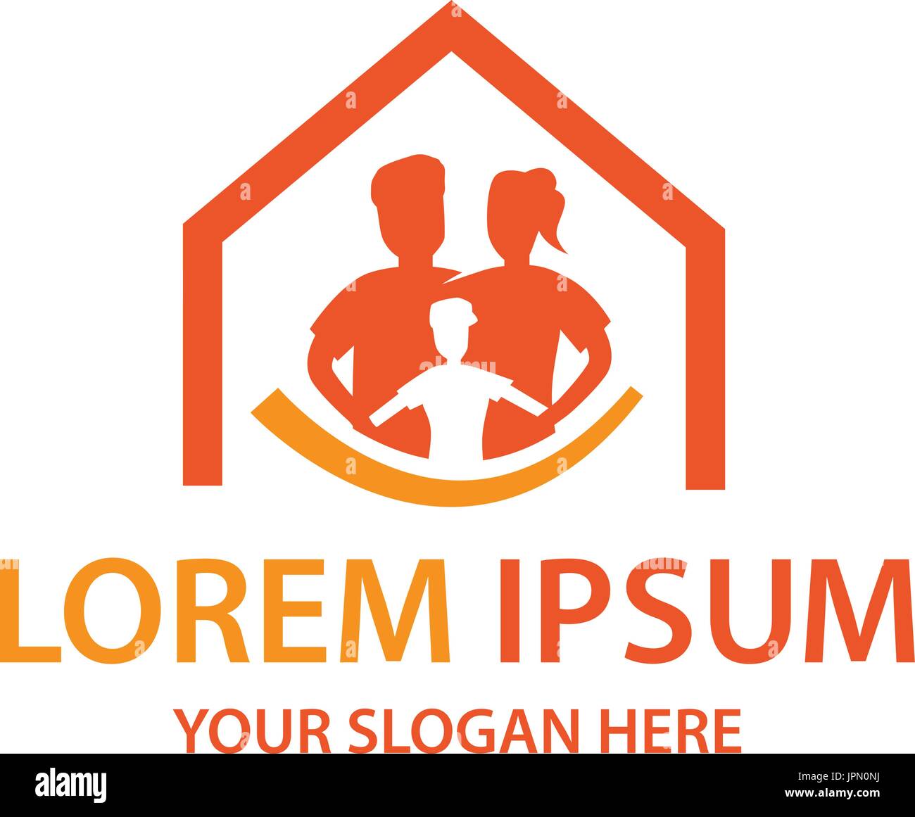 happy family logo, parents with their child with outline of house ...