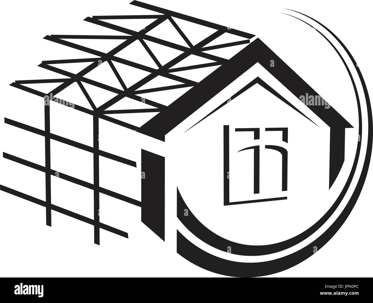 outline of house with construction iron bar, icon design, isolated on ...