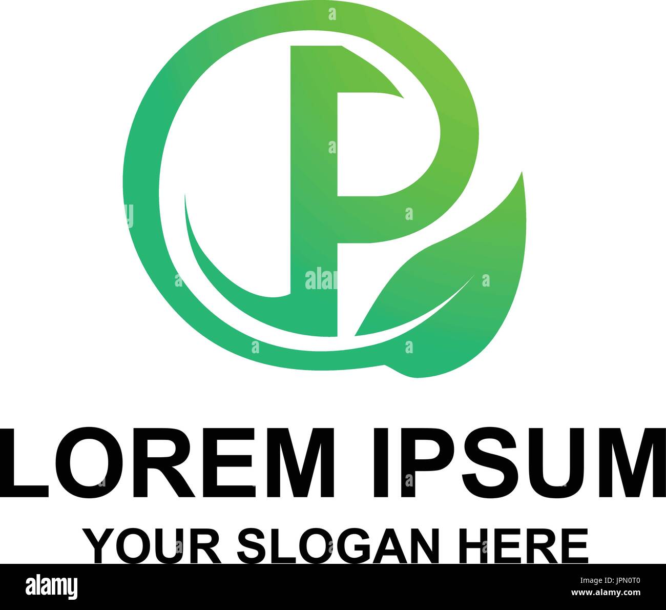 letter P within a circle connected with a leaf, logo design, isolated ...