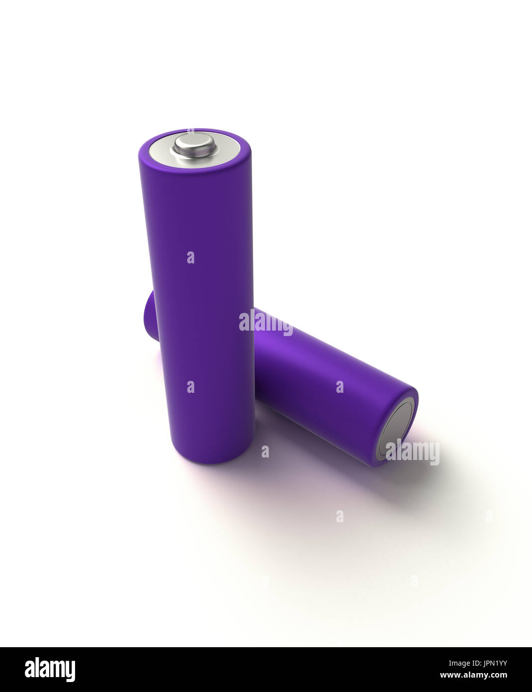 3D realistic render of AA violet alkaline battery on a white background ...