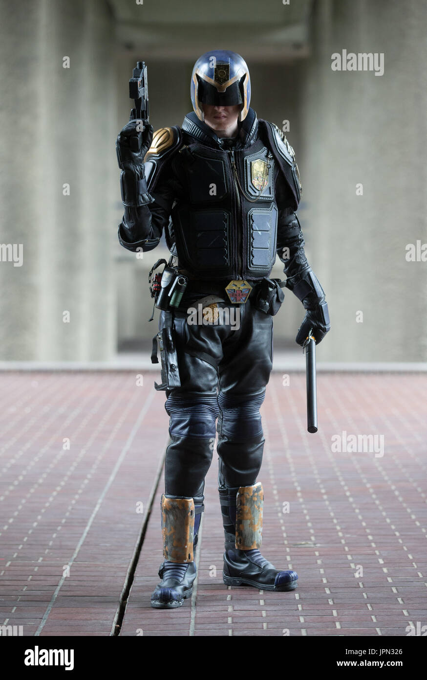 William Conley, dressed as Enza from Judge Dredd, outside the Barbican ...