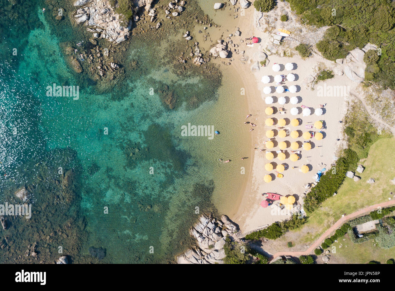 SARDINIA, ITALY, 10 JULY 2017, Aerial view of the amazing beach with ...